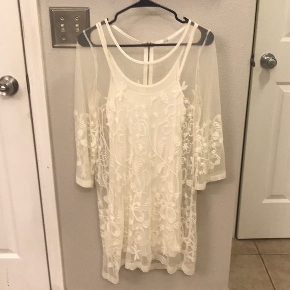 Dresses | Off White Lace Dress With Skulls And Dragon Flies | Poshmark
